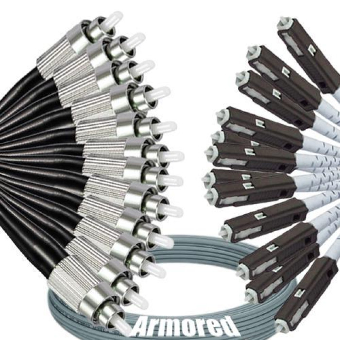 Indoor Armored 12 Fiber FC/UPC to MU/UPC Patch Cord 50/125 Multimode