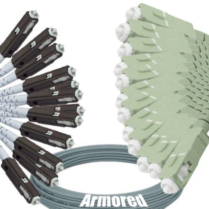 Indoor Armored 12 Fiber MU/UPC to SC/UPC Patch Cord 50/125 Multimode