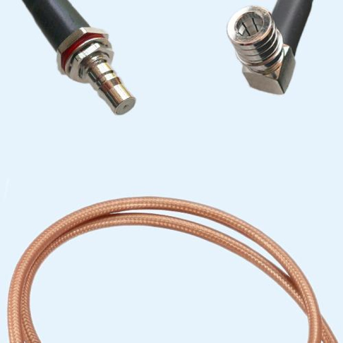 QMA Bulkhead Female to QMA Male Right Angle RG142 RF Cable Assembly
